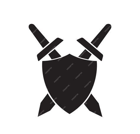교차 칼과 방패 실루엣 벡터 일러스트 레이 션 프리미엄 벡터