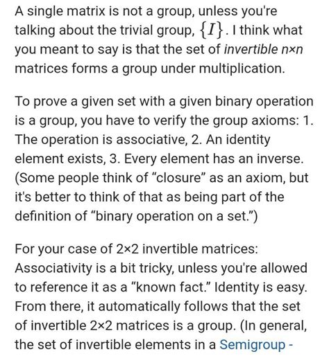 0 xer forms a group under matrix multiplication operation the set of