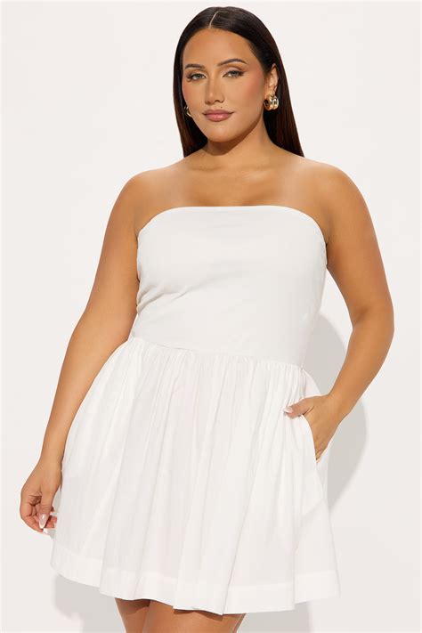 Adele Strapless Poplin Mini Dress White Fashion Nova