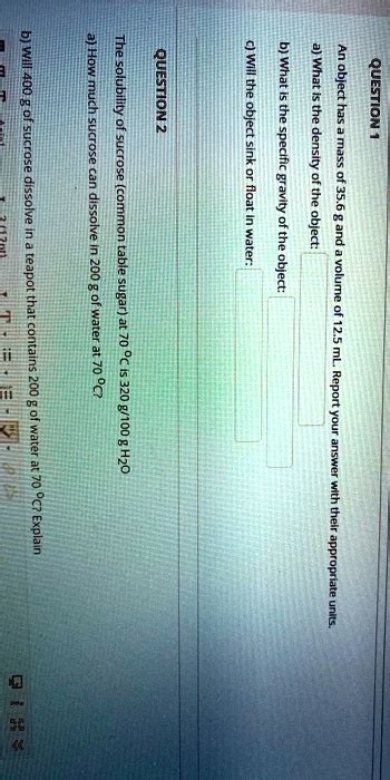 Solved Lw Dissolve Of Sucrose Common B What Is The Specific Gravity Of The Object Can