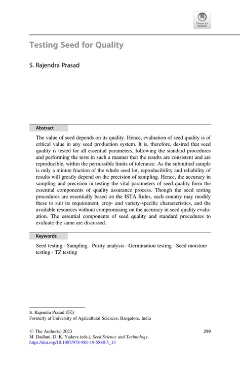 Pdf Testing Seed For Quality