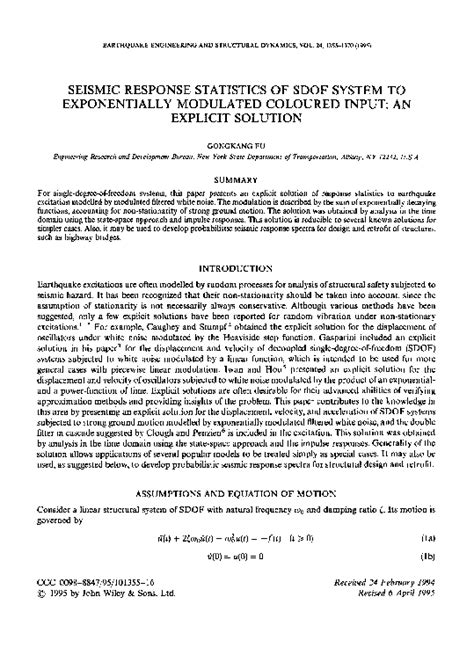 pdf seismic response statistics of sdof system to exponentially