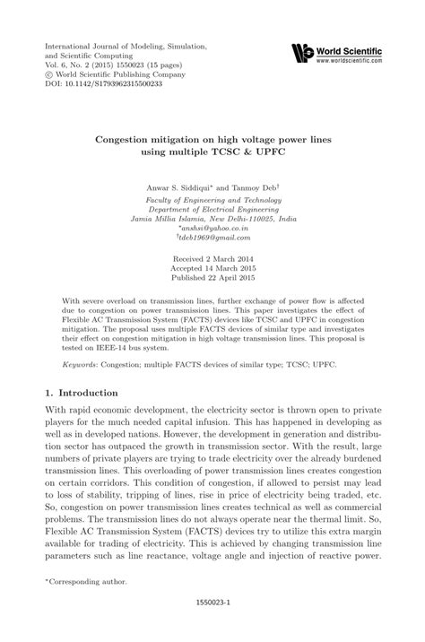 Pdf Congestion Mitigation On High Voltage Power Lines Using Multiple