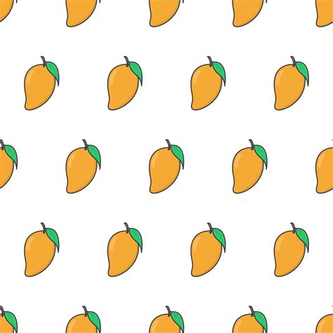 Mango Fruit Seamless Pattern On A White Background Fresh Mango Theme Vector Illustration