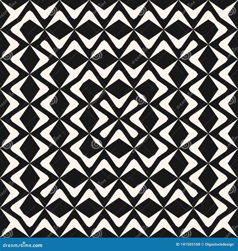 Monochrome Seamless Pattern With Concentric Wavy Lines Curved Shapes Grid Stock Vector