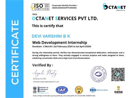 Devi Varshini B K On Linkedin Internship Octanet Webdeveloper Webdeveloperintern