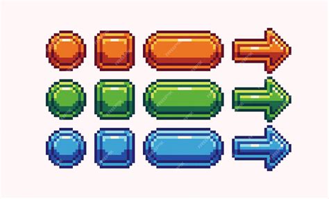 Premium Vector Buttons Pixel Art Set Square Circle Arrow Push Interface Collection 8 Bit