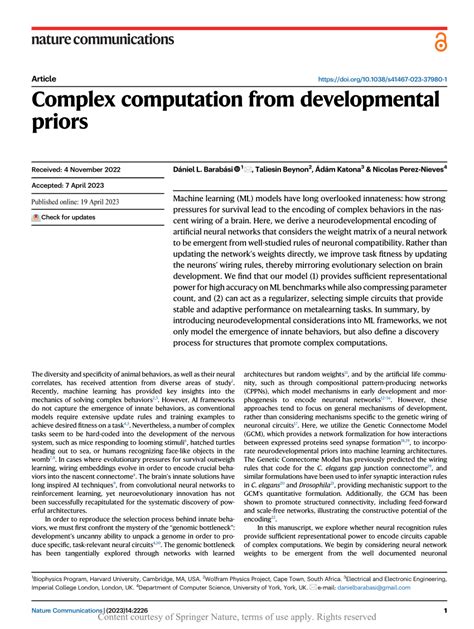 Pdf Complex Computation From Developmental Priors