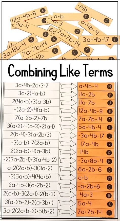 combining like terms and simplifying expressions matching activity