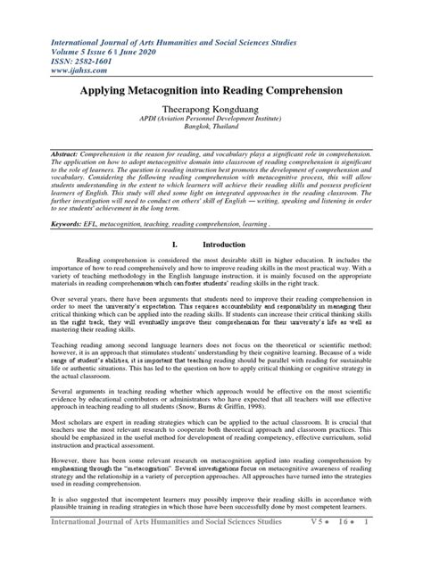 applying metacognition into reading comprehension pdf metacognition