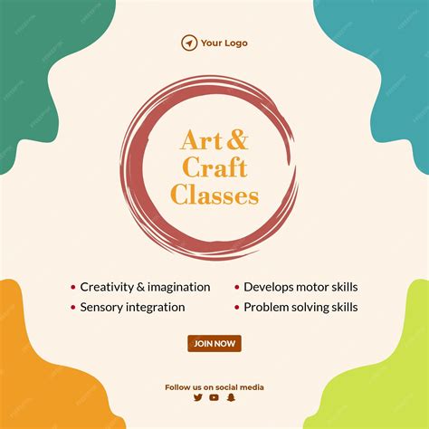 예술 및 공예 수업 템플릿의 배너 디자인 프리미엄 벡터