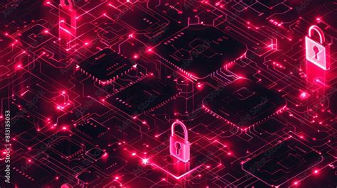 Encryption Lock Amidst Network Pathways Top View Encryption Defense Technology Tone Analogous