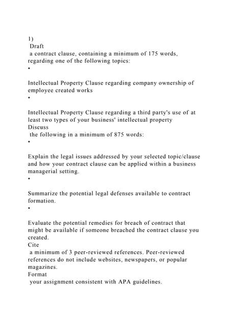 1 Draft A Contract Clause Containing A Minimum Of 175 Words Rdocx