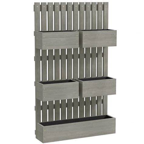 Outsunny 5 Box Raised Garden Bed W Trellis Drain Holes