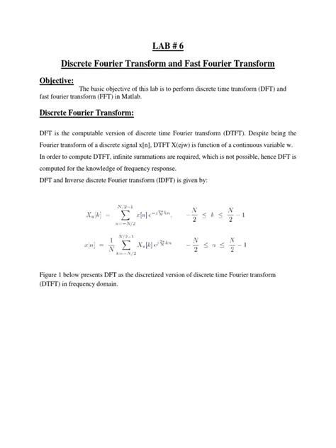 Lab 6 Discrete Fourier Transform And Fast Fourier Transform Pdf