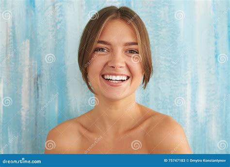 The Sunny Engaging Smile Of Young Sensual Attractive Pretty Nude Stock