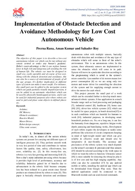 Pdf Implementation Of Obstacle Detection And Avoidance Methodology