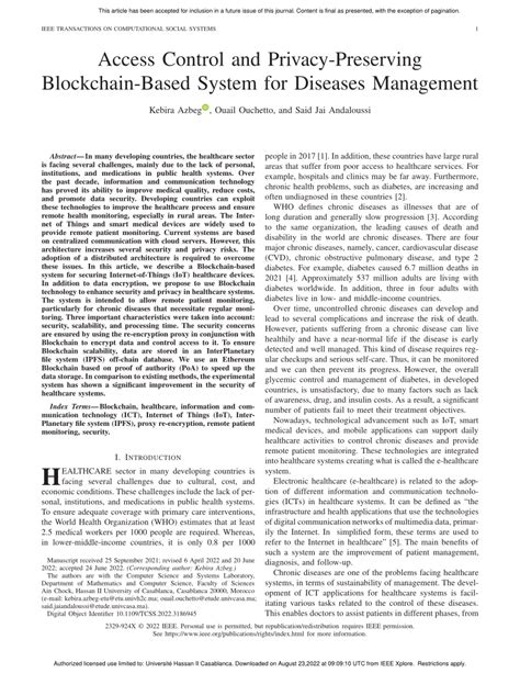 Pdf Access Control And Privacy Preserving Blockchain Based System For Diseases Management