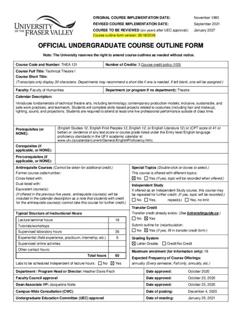 Fillable Online Course Code And Number THEA 121 Fax Email Print PdfFiller