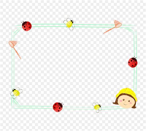 Hand Drawn Bug Border Illustration Bee Seven Ladybug Cartoon