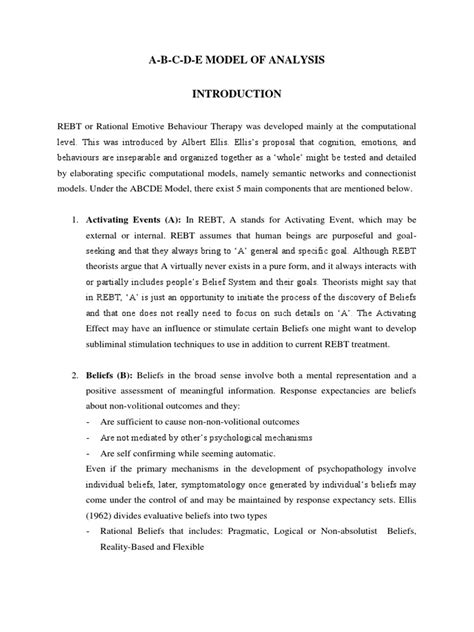 Abcde Analysis Pdf Rational Emotive Behavior Therapy Human Nature