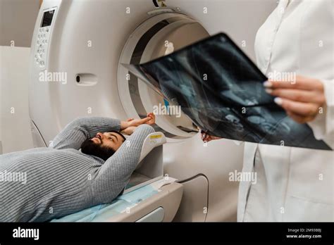 Man Is Doing Computed Tomography X Ray Scan Chest Examination Of Abdominal In A Ct Scan Room Ct
