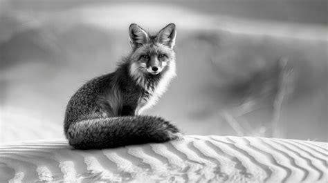 Vue En Noir Et Blanc Du Renard Sauvage Dans Son Habitat Naturel Photo