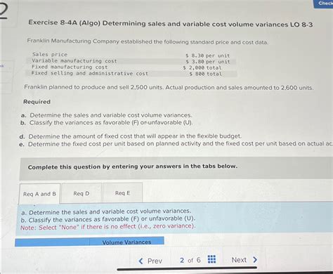 Solved Exercise 8 4a Algo ﻿determining Sales And Variable
