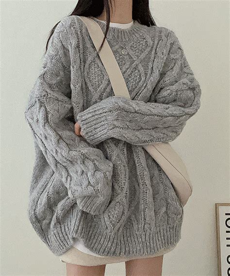 빅사이즈 꽈배기 벌집 라운드 박시 루즈 롱니트 4color 에이블리