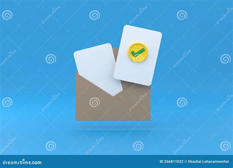 Open Mail Envelope Icon With Check Mark Isolated Render Approvement Concept Stock Illustration