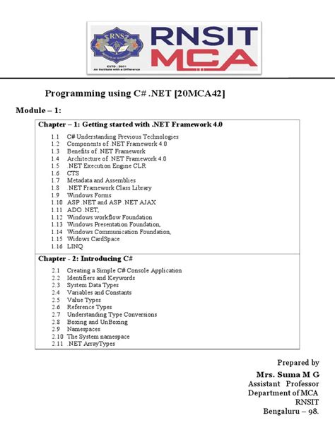 Module-1 With Content | Download Free PDF | Language Integrated Query | C Sharp (Programming ...