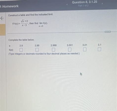 Solved Construct A Table And Find The Indicated Limit If