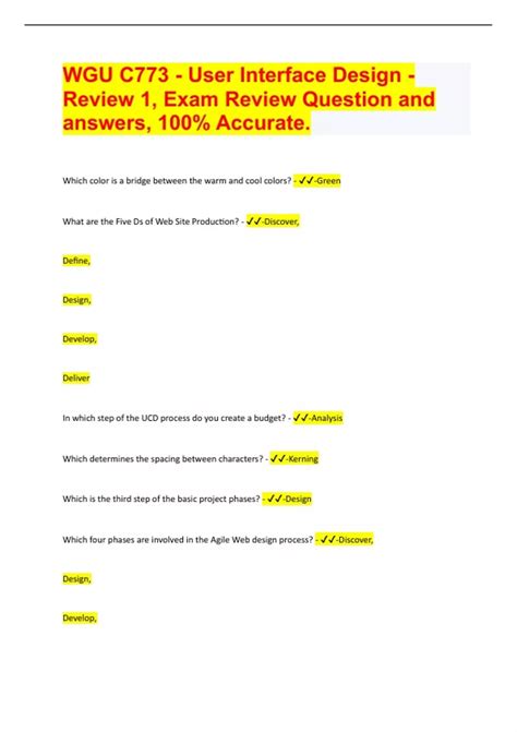 WGU C User Interface Design Review Exam Review Question And Answers Accurate