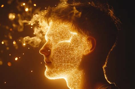 Neural Network System Neural Circuits Male Profile With A Fiery Glowing Brain Illustrating The