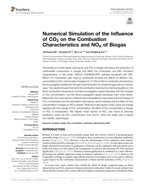 Pdf Numerical Simulation Of The Influence Of Co2 On The Combustion