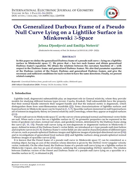 On Generalized Darbouxiejg Pdf Curvature Mathematical Physics