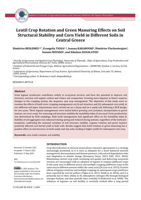 Pdf Lentil Crop Rotation And Green Manuring Effects On Soil