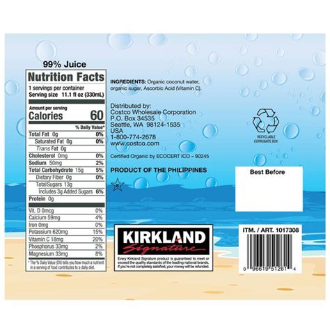Kirkland Coconut Water Nutrition Facts At Lillian Hecker Blog