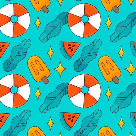 여름 시즌 축하를 위한 손으로 그린 패턴 디자인 무료 벡터