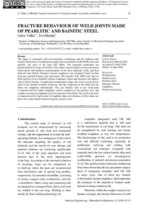 Pdf Fracture Behaviour Of Weld Joints Made Of Pearlitic And Bainitic Steel