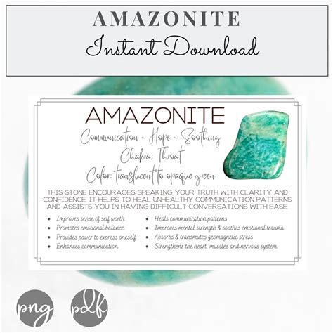 AMAZONITE Stone Printable Cards ~ Crystal & Stone Meaning - Properties - Benefits ~ Instant ...