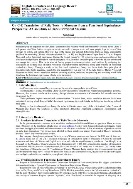 On C E Translation Of Relic Texts In Museums From A Functional Equivalence Perspective A Case