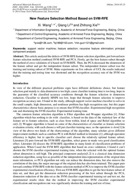 New Feature Selection Method Based On Svm Rfe Scientific Net