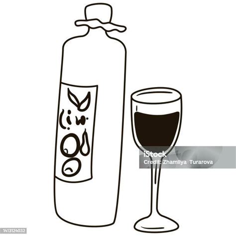 한 손으로 그린 와인 낙서 벡터 일러스트 레이 션 흰색 배경에 고립되어 있습니다 Celebrate Brooklyn에 대한 스톡 벡터 아트 및 기타 이미지