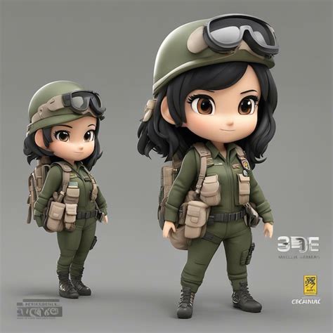 Premium Ai Image A Chibi Cartoon Tyle3dbrazilian Army Character Girl