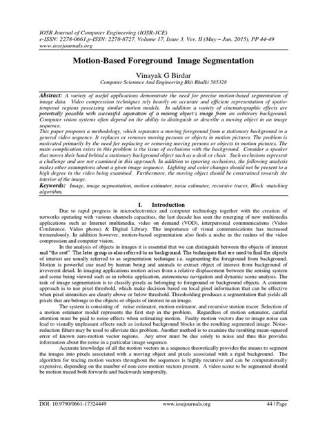 Motion Based Foreground Image Segmentation Pdf Image Segmentation Mean Squared Error