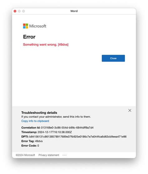 cannot log into word excel error something went wrong [49dvs] both