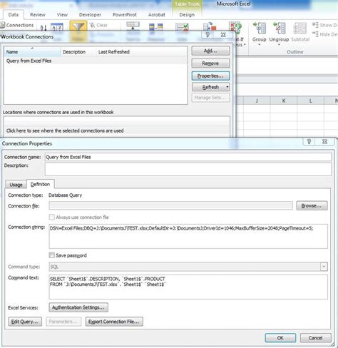 Excel Under The Hood Ms Query Data Connections Properties Definition