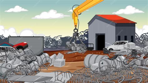 Premium Vector Scrapyard Junkyard A Vibrant Outdoor Cartoon Scene