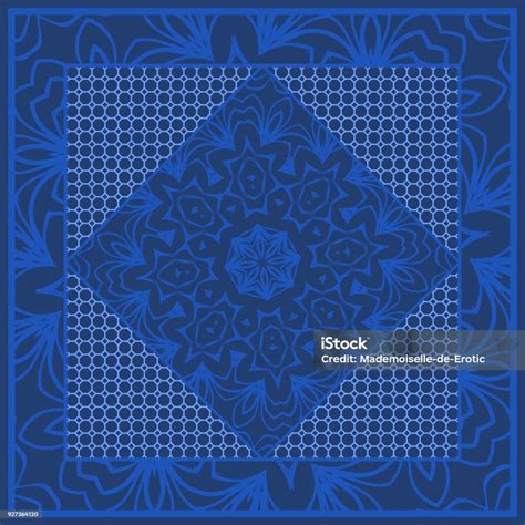 파란색 두건 패턴 꽃 스타일 기와 함께 인쇄 베개 양탄자 양탄자를 위한 디자인 벡터 일러스트 레이 션 깔개에 대한 스톡 벡터 아트 및 기타 이미지 Istock